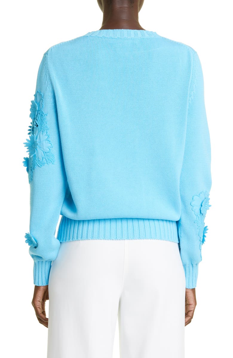 Oscar de la Renta Floral Appliqué Embroidered Cotton Sweater | Nordstrom