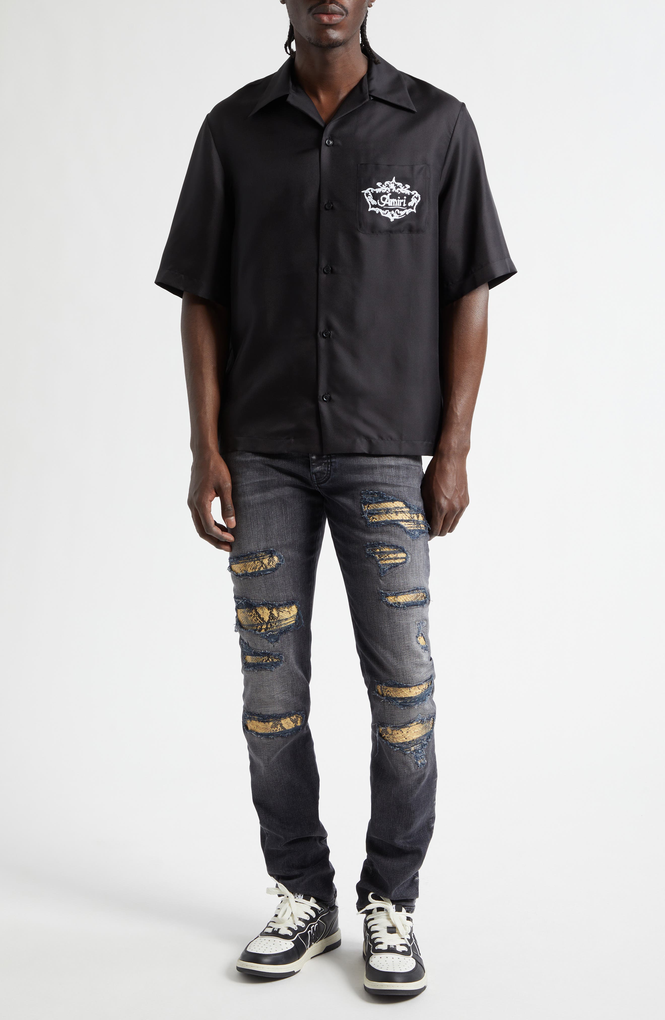 AMIRI Snake Thrasher Ripped & Repaired Stretch Denim Skinny Jeans ...