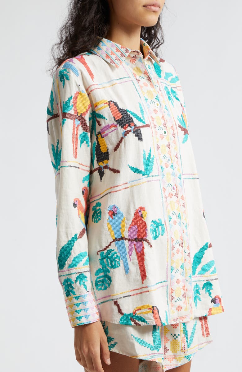 FARM Rio Tropical Stitch Linen Blend Button-Up Shirt | Nordstromrack