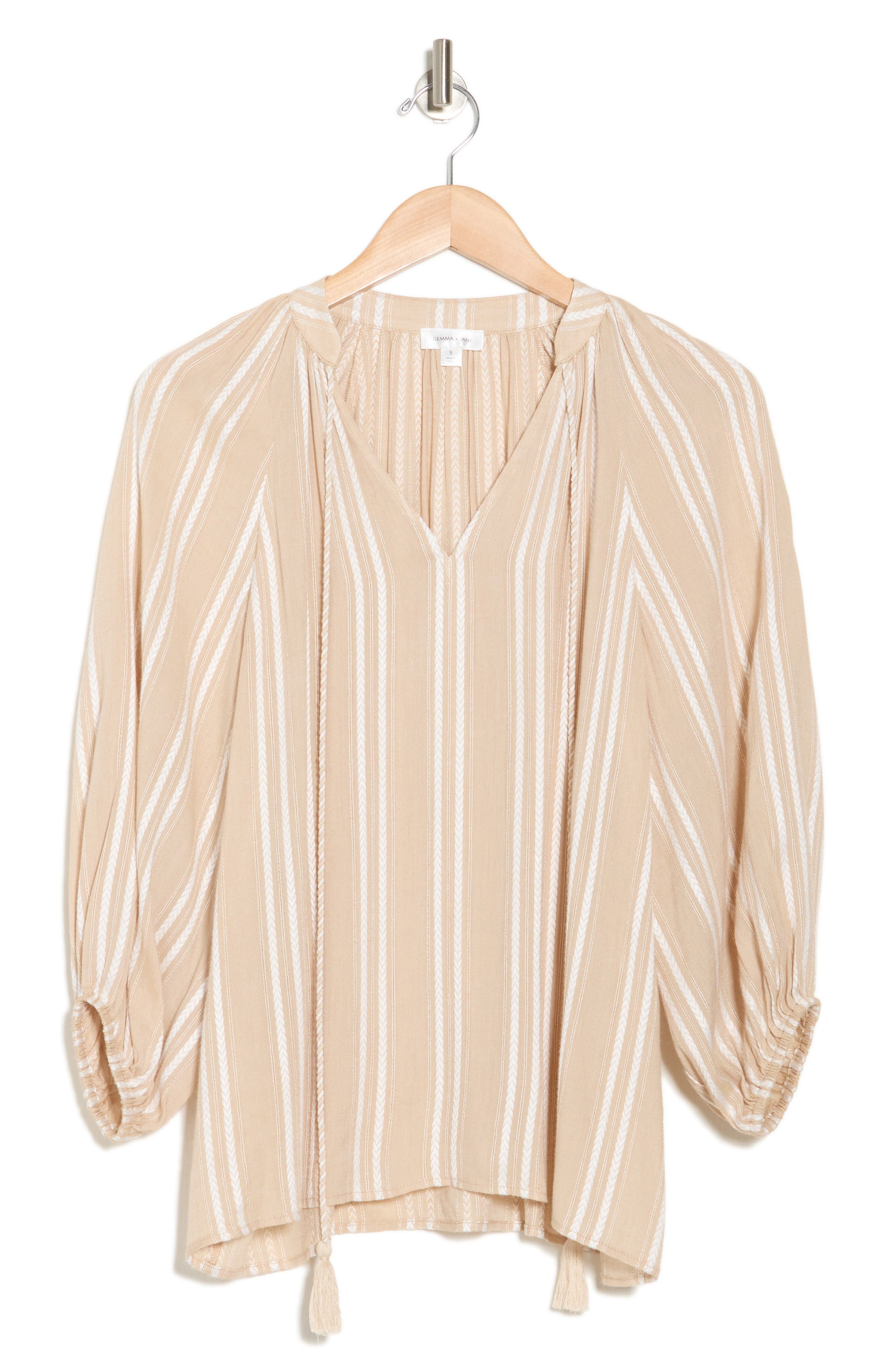 Gemma + Jane Stripe Woven Split Neck Top | Nordstromrack