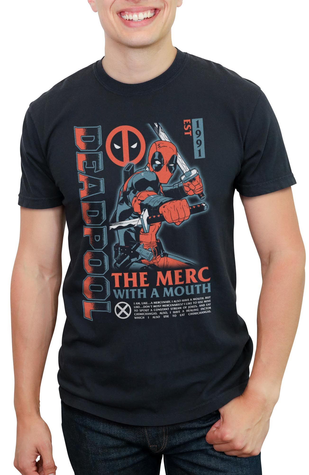 Marvel Men's Marvel The Merc with a Mouth 1991 Poster Graphic T-Shirt ...
