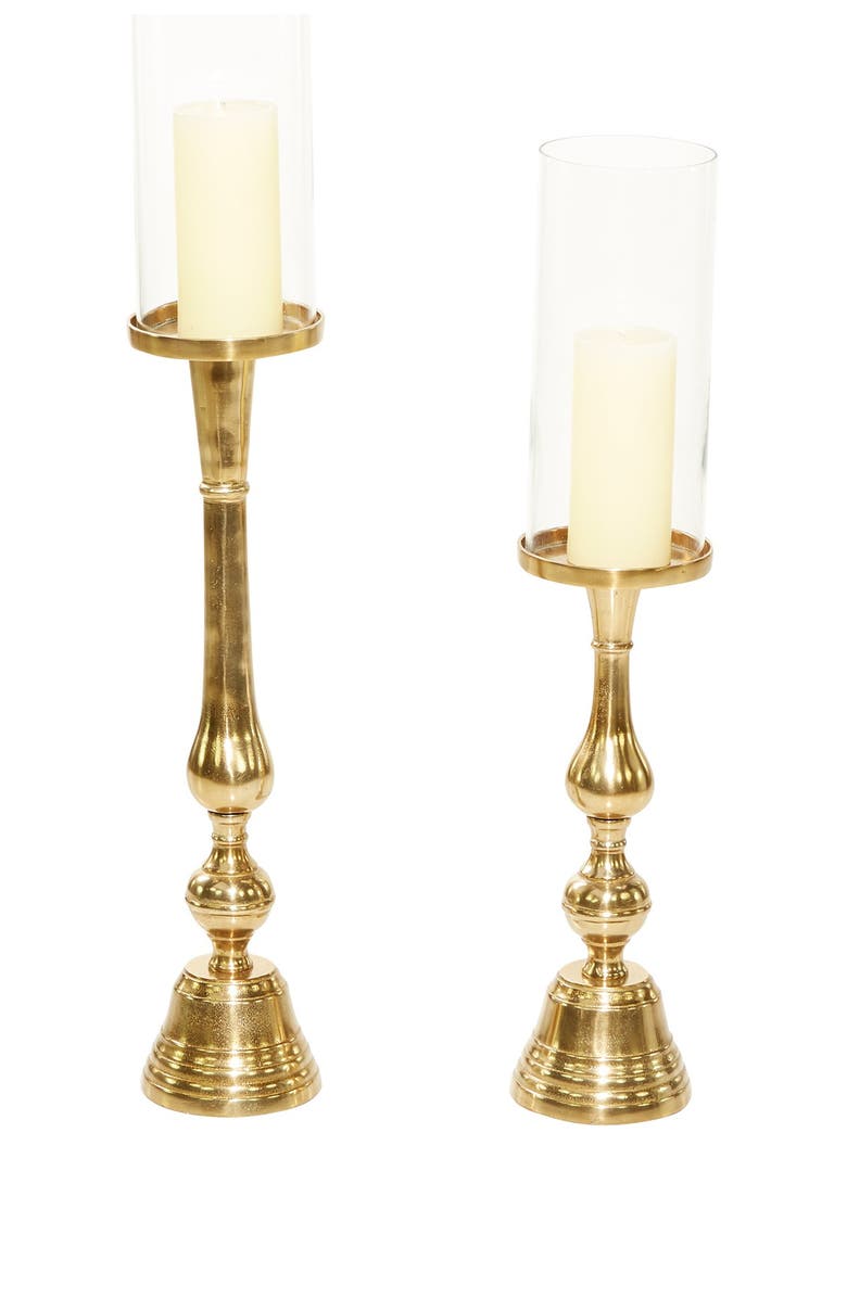 WILLOW ROW Gold Aluminum Traditional Candle Holder 2-Piece Set ...