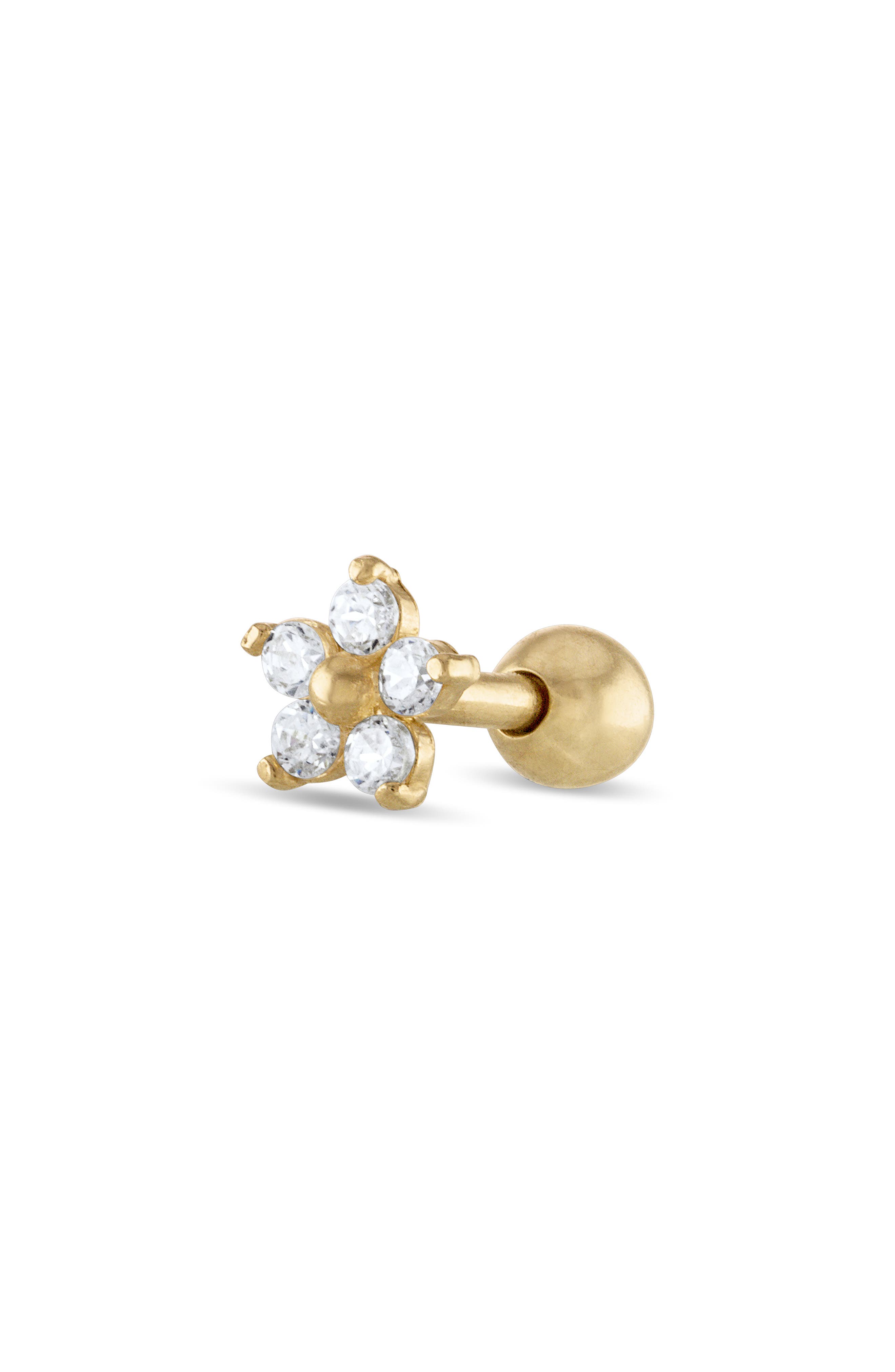 Raquelina Jewels 10K Gold CZ Flower Cartilage Stud Earring | Nordstromrack