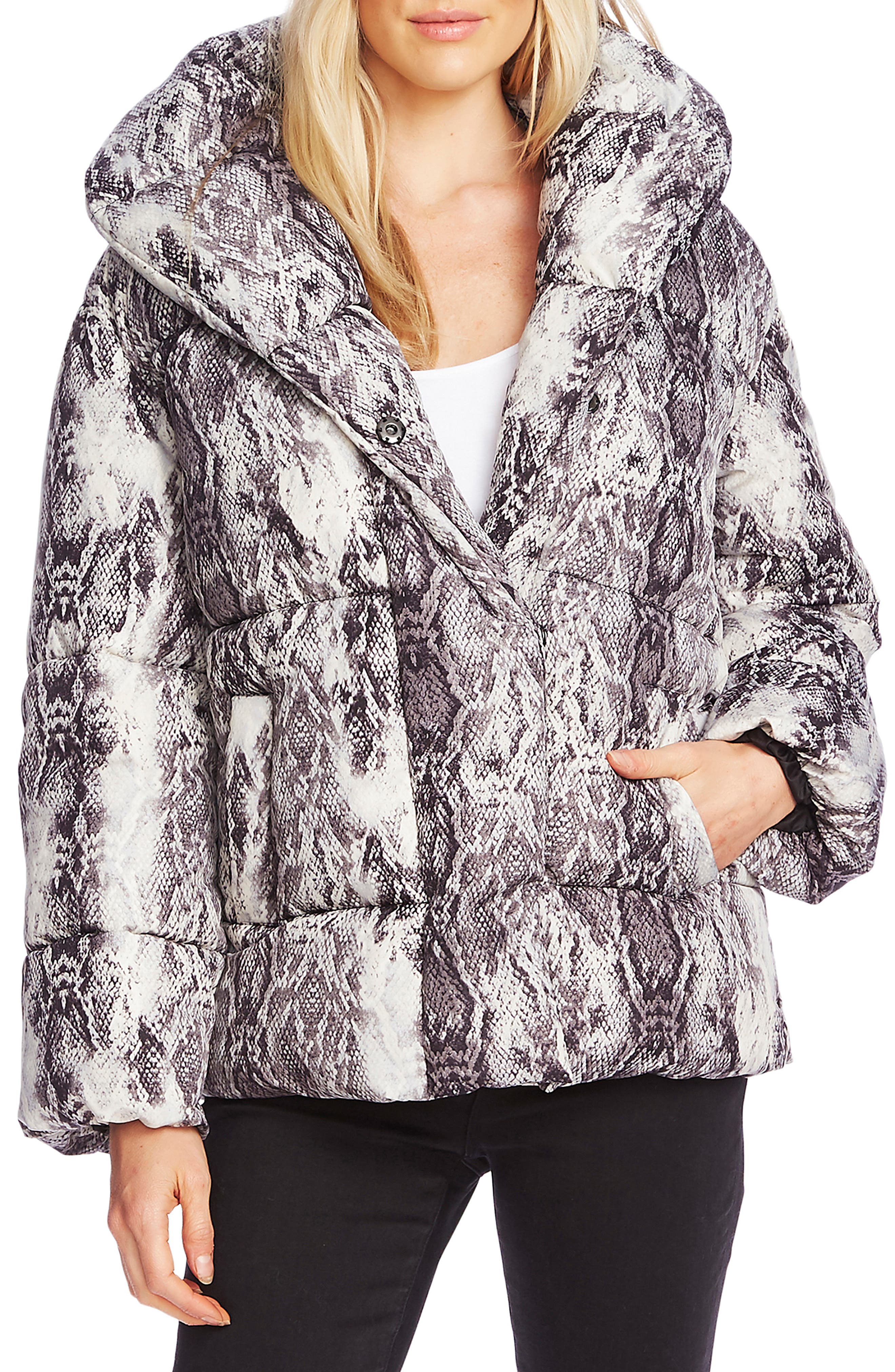Vince Camuto Demure Snake Print Hooded Puffer Coat (Women) | Nordstromrack