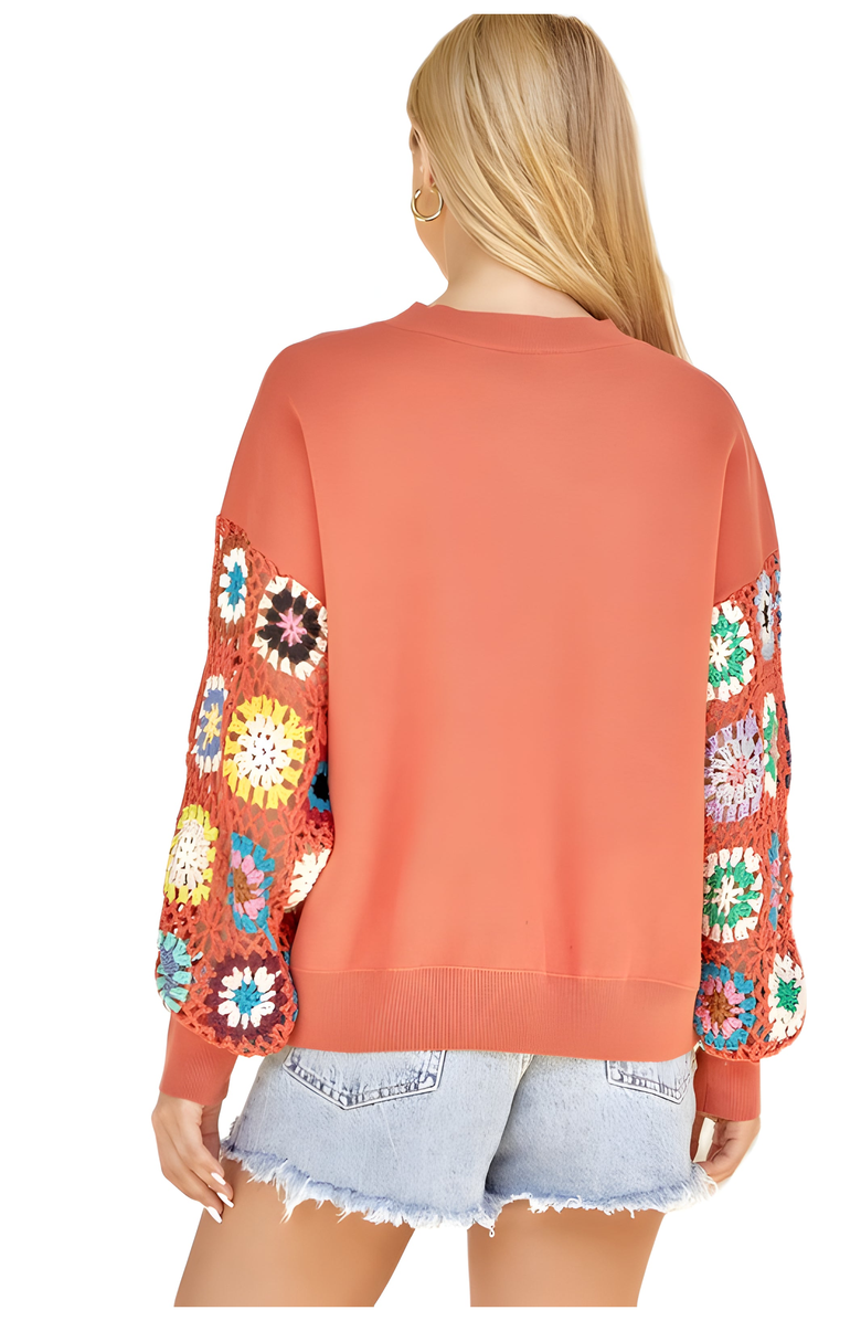 Knit and Lounge French Terry Crochet Balloon Sleeve Sweater | Nordstrom