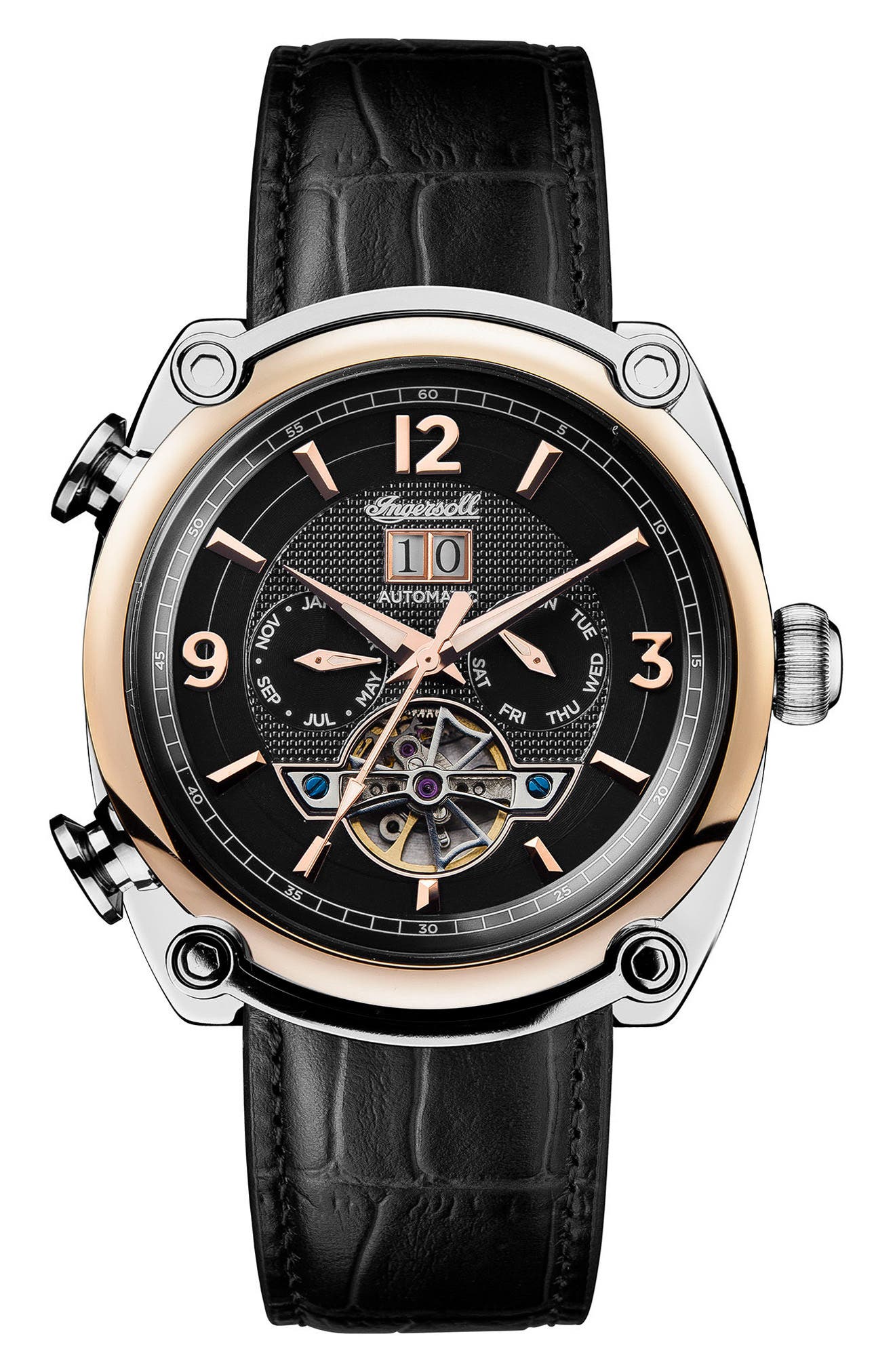 Ingersoll Michigan Automatic Multifunction Leather Strap Watch, 45mm ...