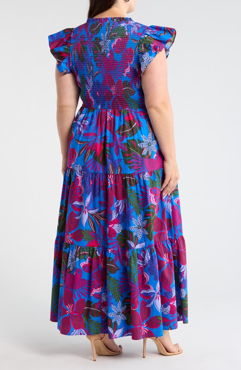 SUGARLIPS Mella Tropics Sunfire Smocked Cotton Tiered Maxi Dress ...