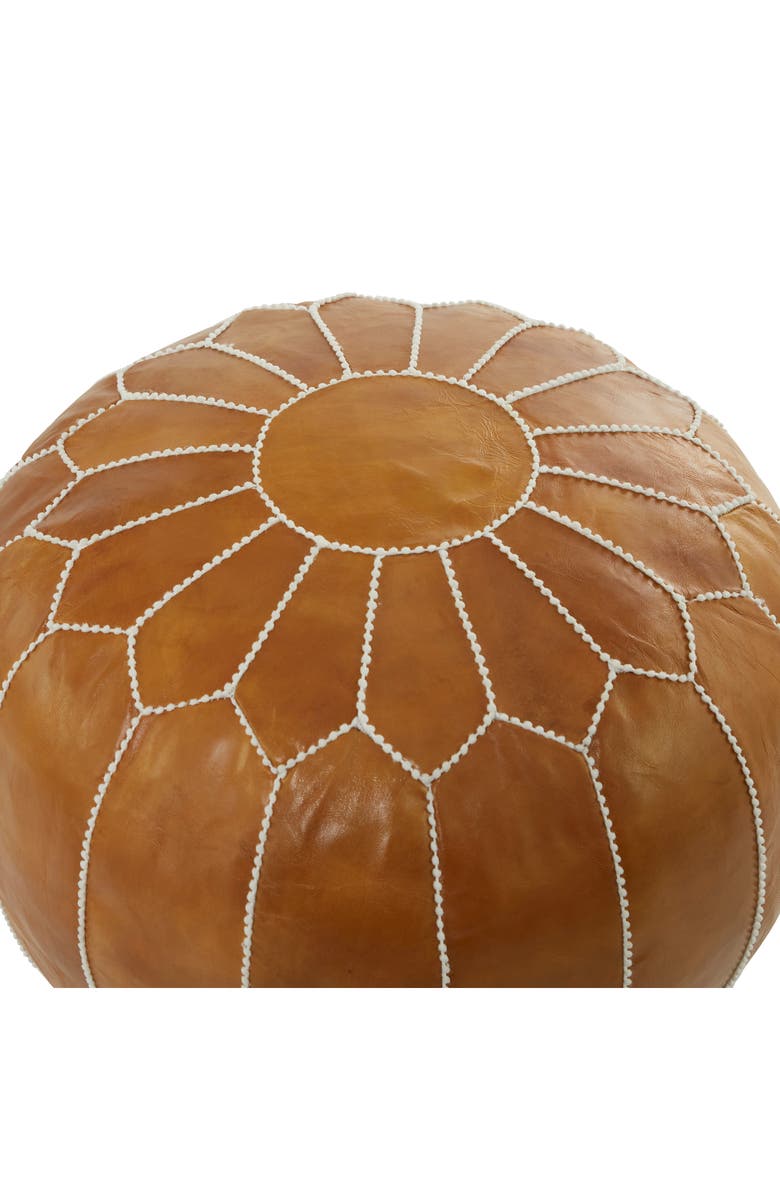 GINGER BIRCH STUDIO Light Brown Leather Moroccan Floral Pouf with White ...