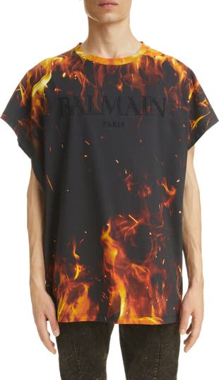 Balmain Boxy Allover Fire Print T-Shirt | Nordstrom