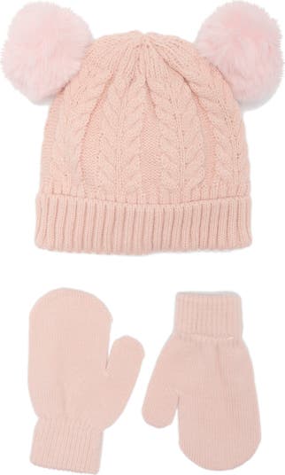 Capelli New York Pom Pom Cable Knit Cap & Mittens Set | Nordstromrack
