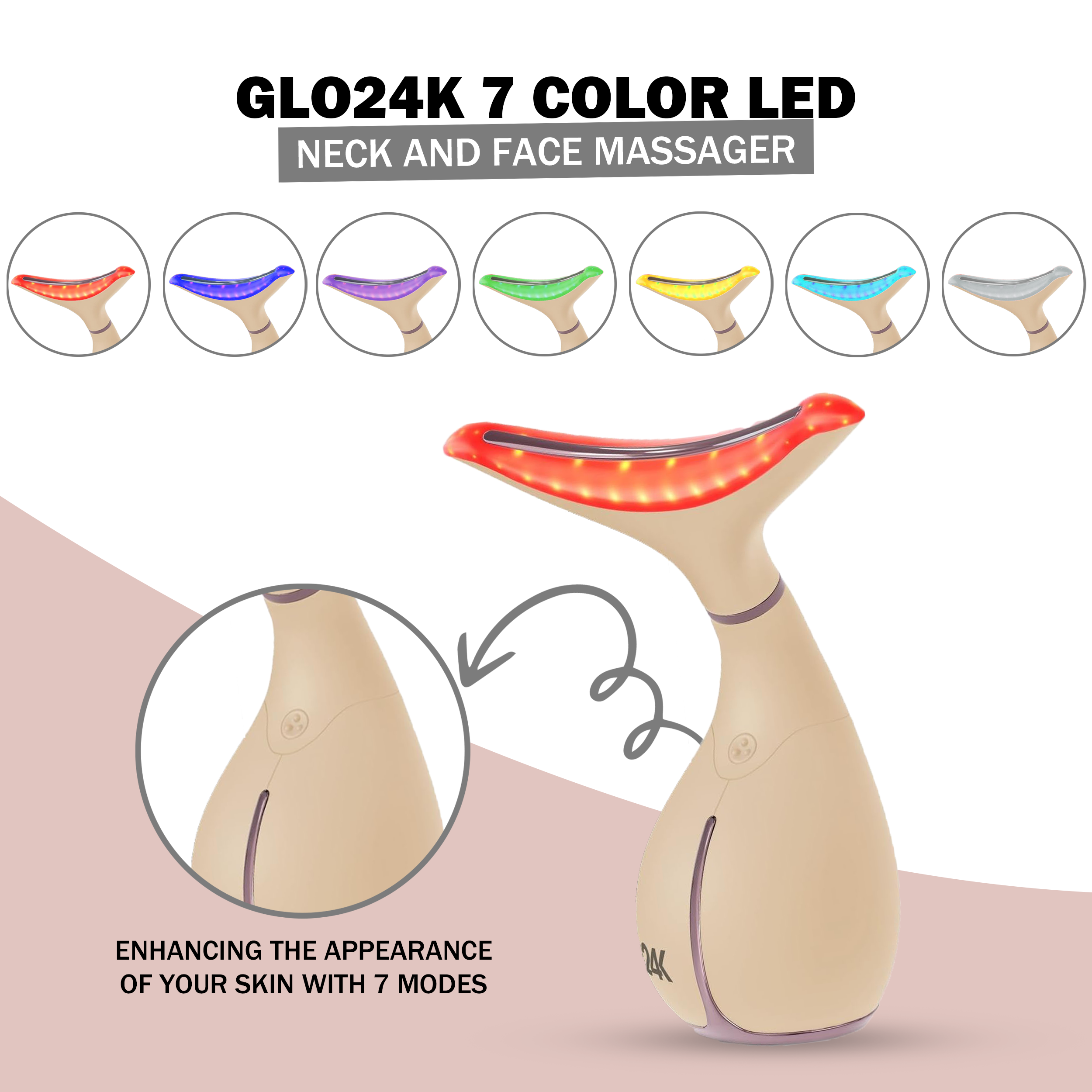 GLO24K UNLEASH THE POWER OF GOLD 7 Color LED Neck and Face Beauty ...