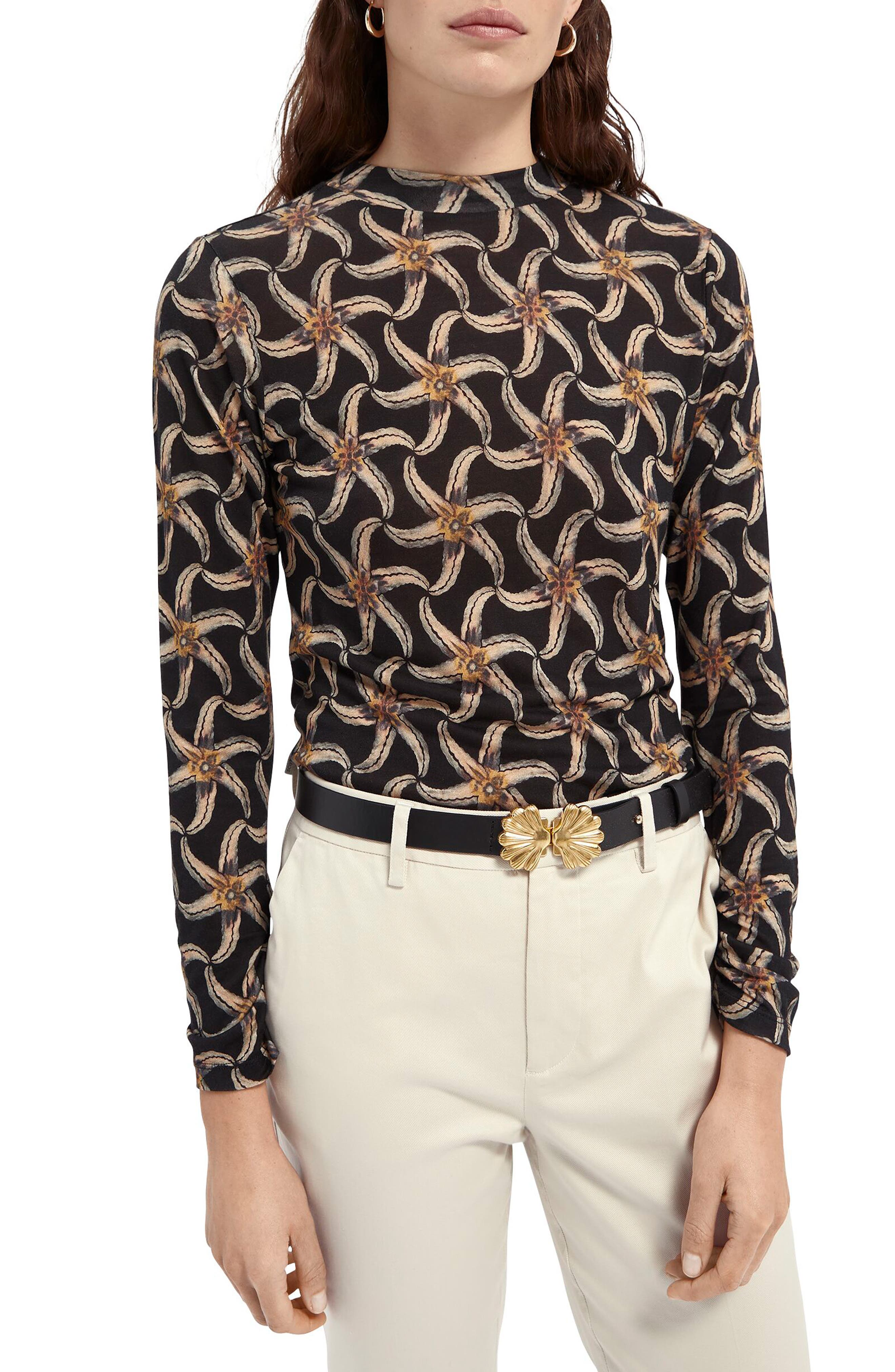 Scotch & Soda Print Mock Neck Long Sleeve Top | Nordstromrack