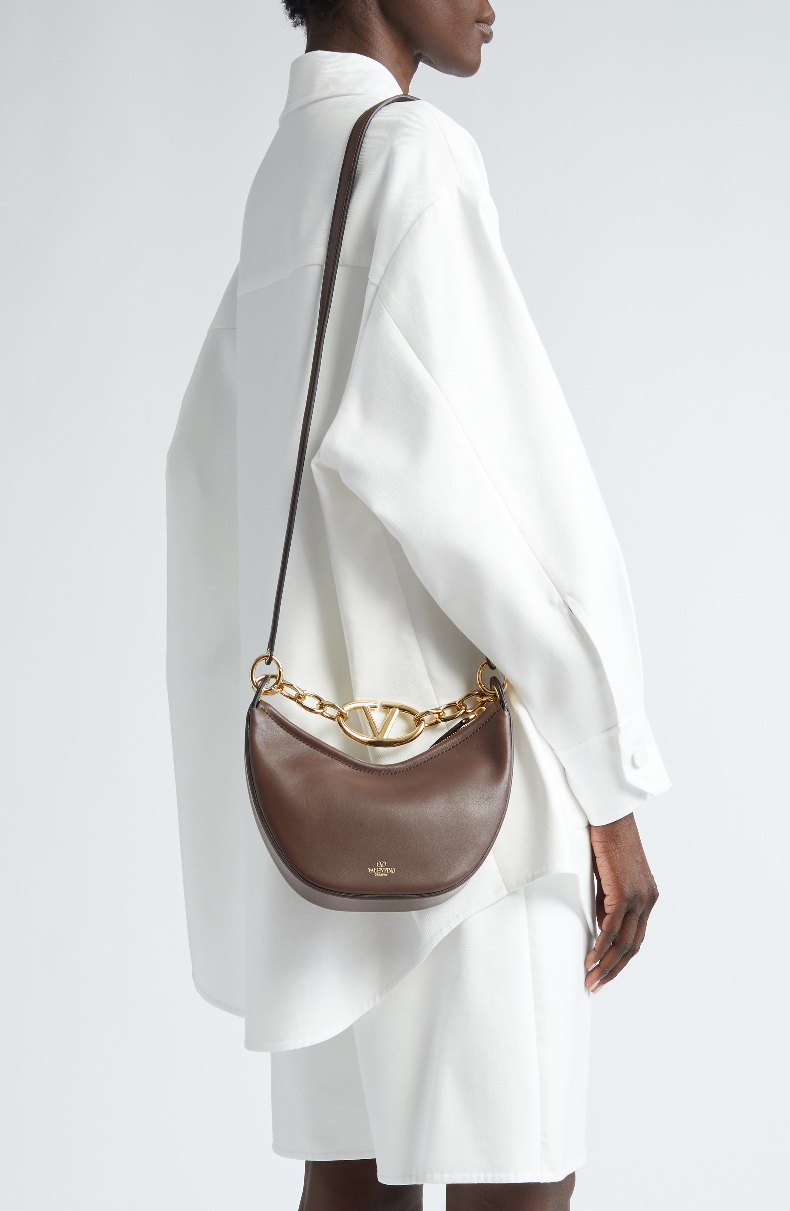 Valentino Garavani Mini VLOGO Chain Handle Crescent Hobo Bag ...