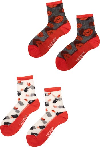 LECHERY® 2-Pack Lipsticks & Lips Sheer Crew Socks | Nordstrom
