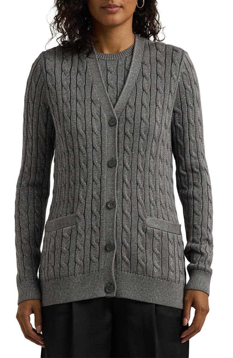 Lauren Ralph Lauren Metallic Cable Stitch Cardigan | Nordstromrack