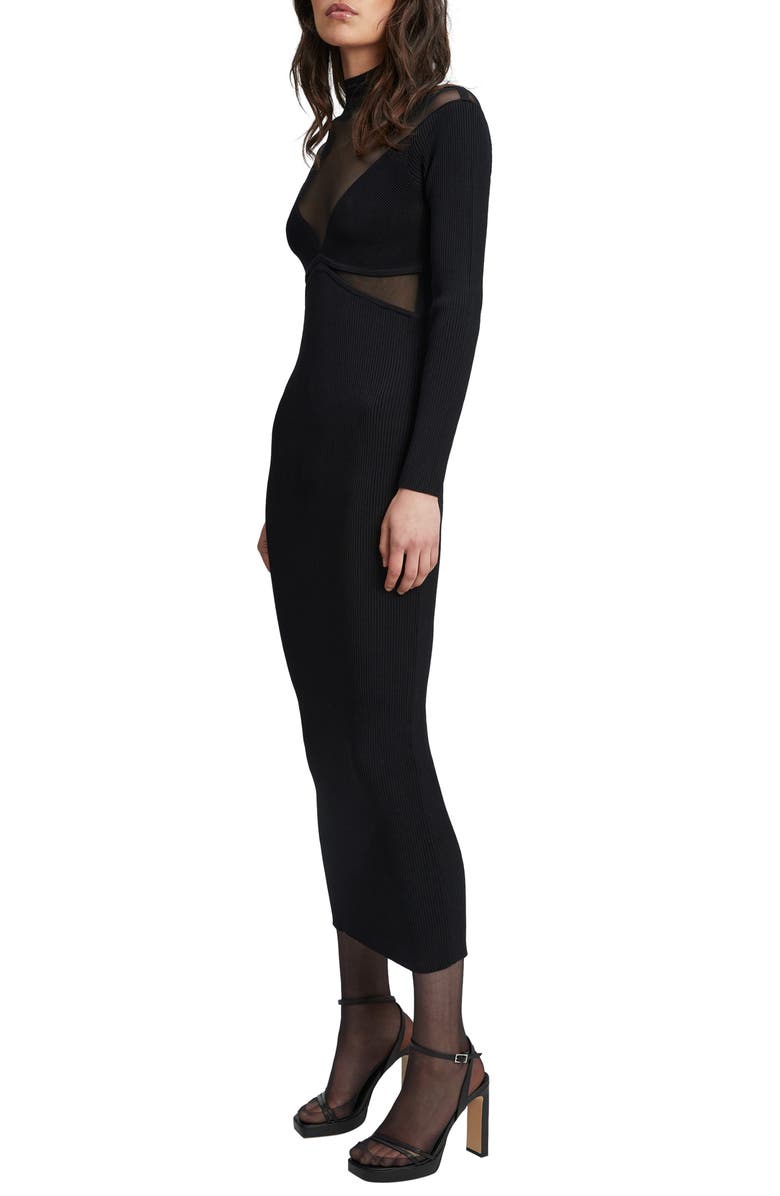 Bardot Mesh Inset Long Sleeve Ribbed Body-Con Dress | Nordstromrack