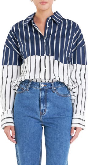 English Factory Stripe Colorblock Button-Up Shirt | Nordstrom