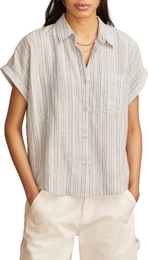 Lucky Brand Stripe Short Sleeve Cotton & Linen Button-Up Shirt ...