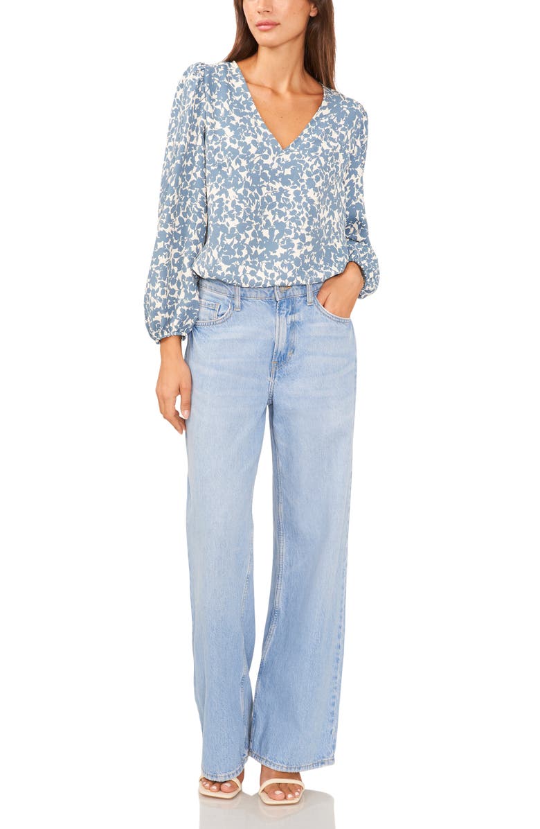1.STATE Print Balloon Sleeve V-Neck Top | Nordstromrack