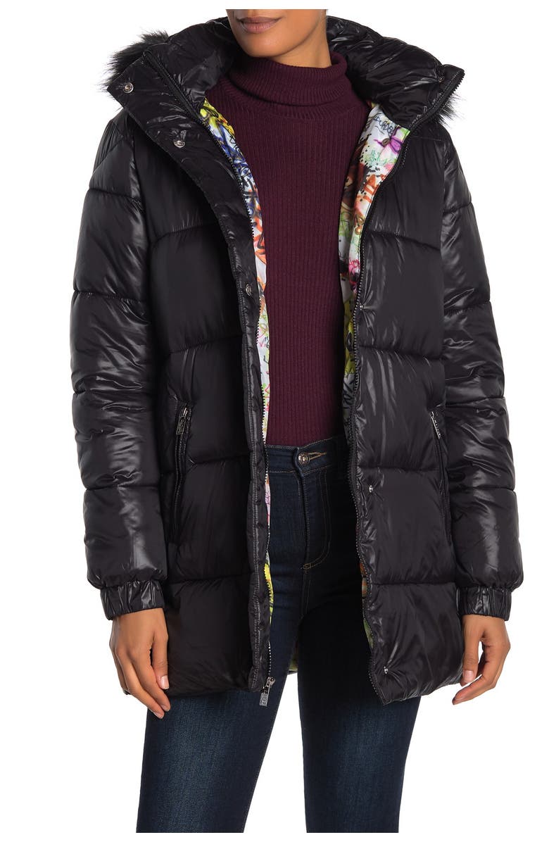 Rachel Roy Faux Fur Trim Hooded Zip Puffer Jacket | Nordstromrack