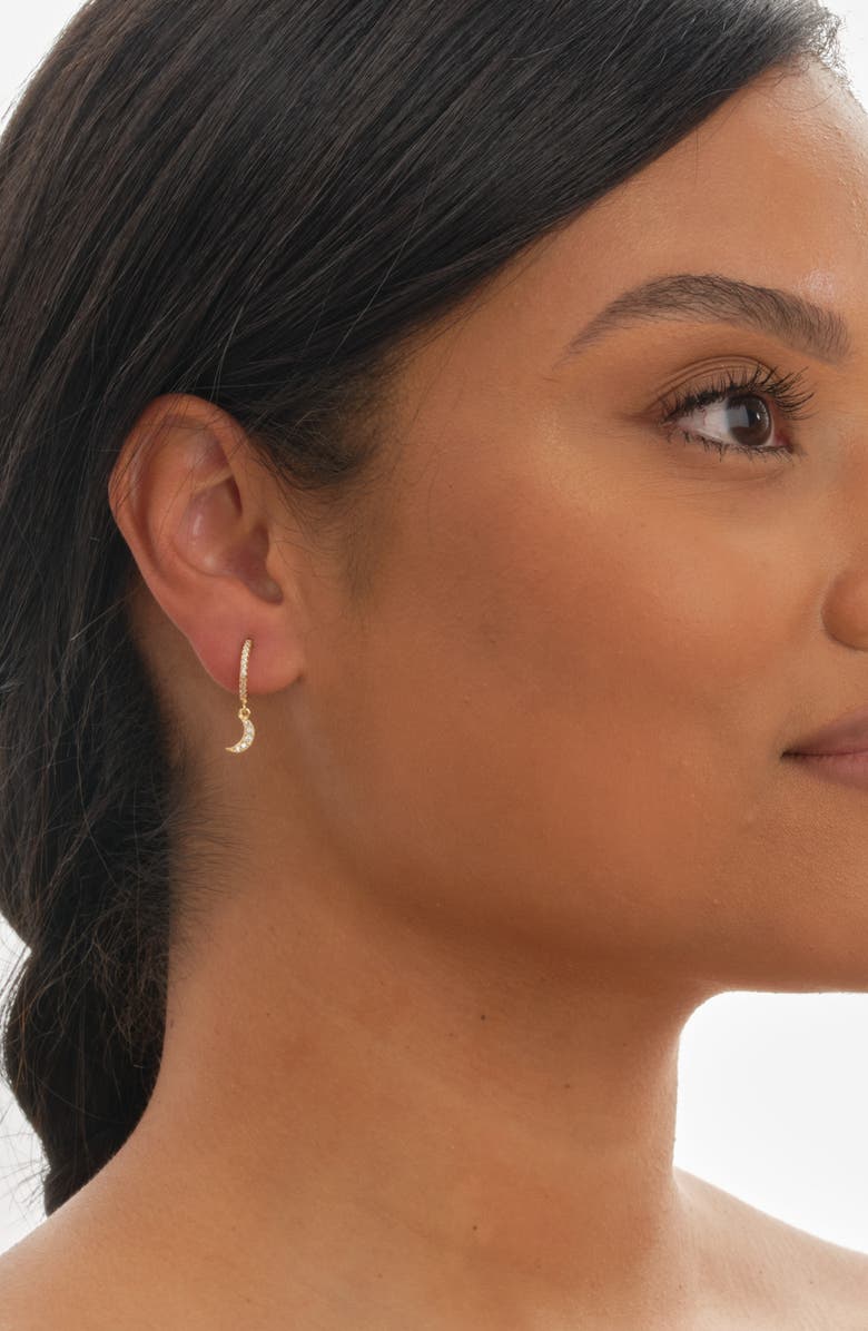 Sterling Forever Pavé Dangling Moon Huggie Hoop Earrings | Nordstromrack