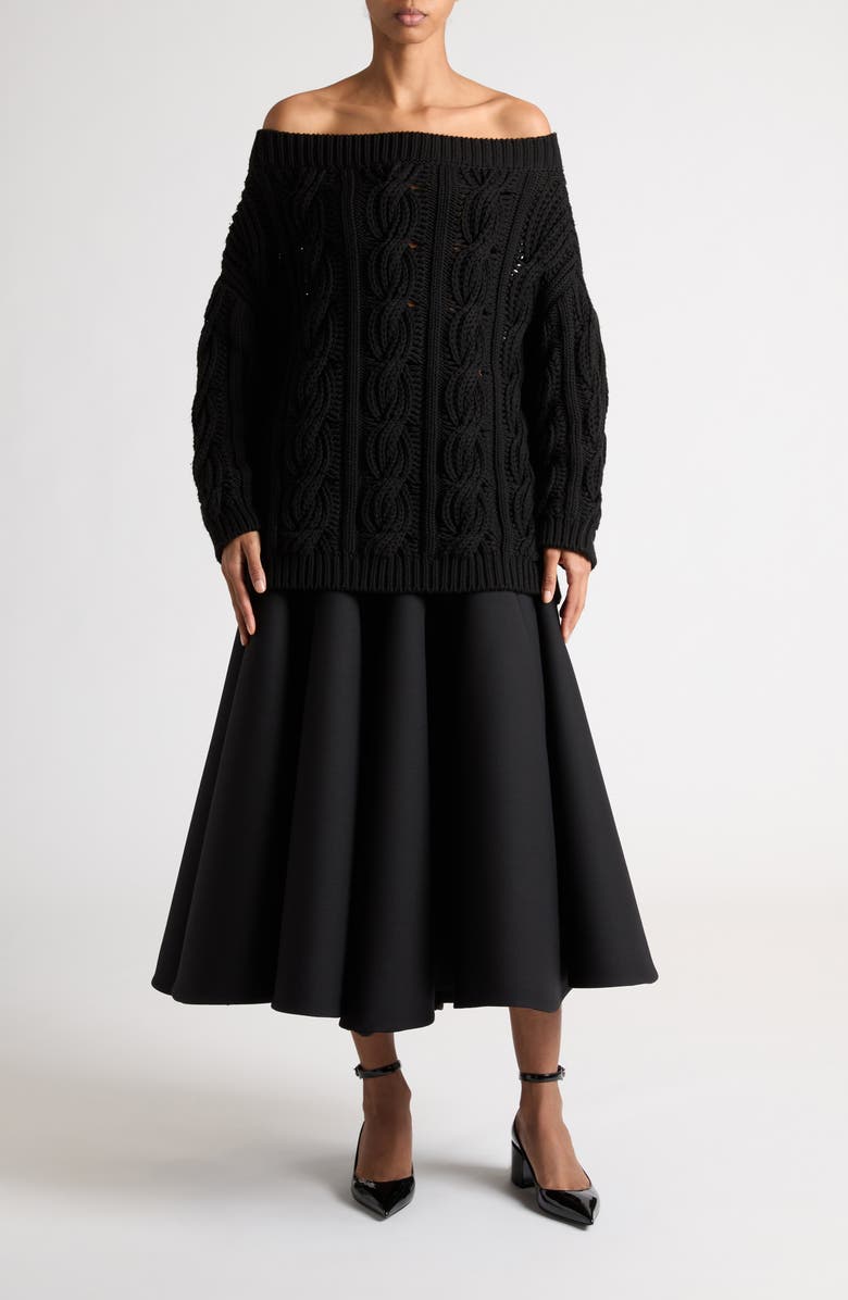 Valentino Garavani Cable Knit Off the Shoulder Virgin Wool Sweater ...
