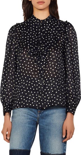 SANDRO Ivone Metallic Thread Polka Dot Blouse | Nordstrom