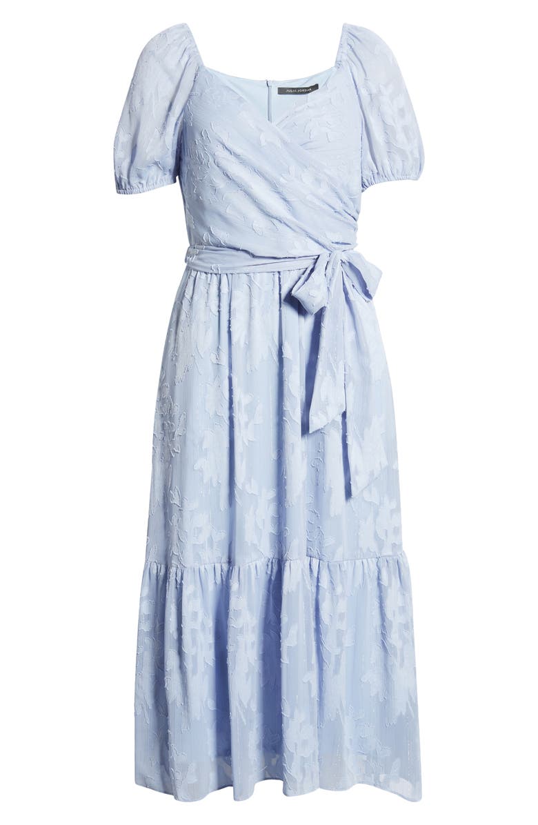 Julia Jordan Floral Tie Waist Puff Sleeve Chiffon Jacquard Dress ...