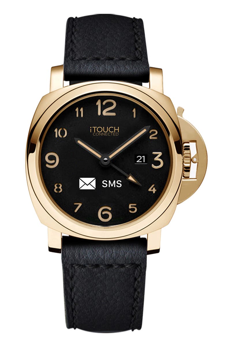I TOUCH Men's Connected Gold Case Black Leather Strap Hybrid Fitness ...