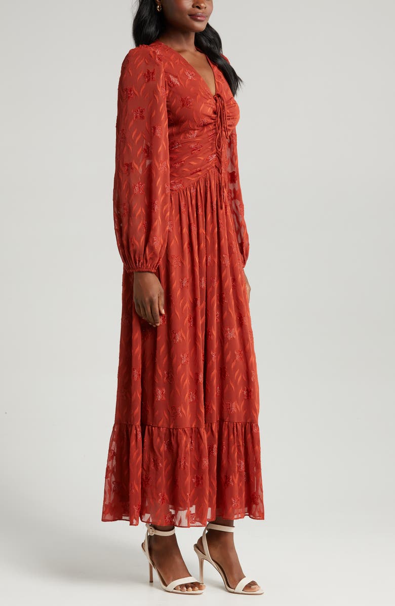 FLORET STUDIOS Floral Ruched Long Sleeve Plissé Midi Dress | Nordstromrack