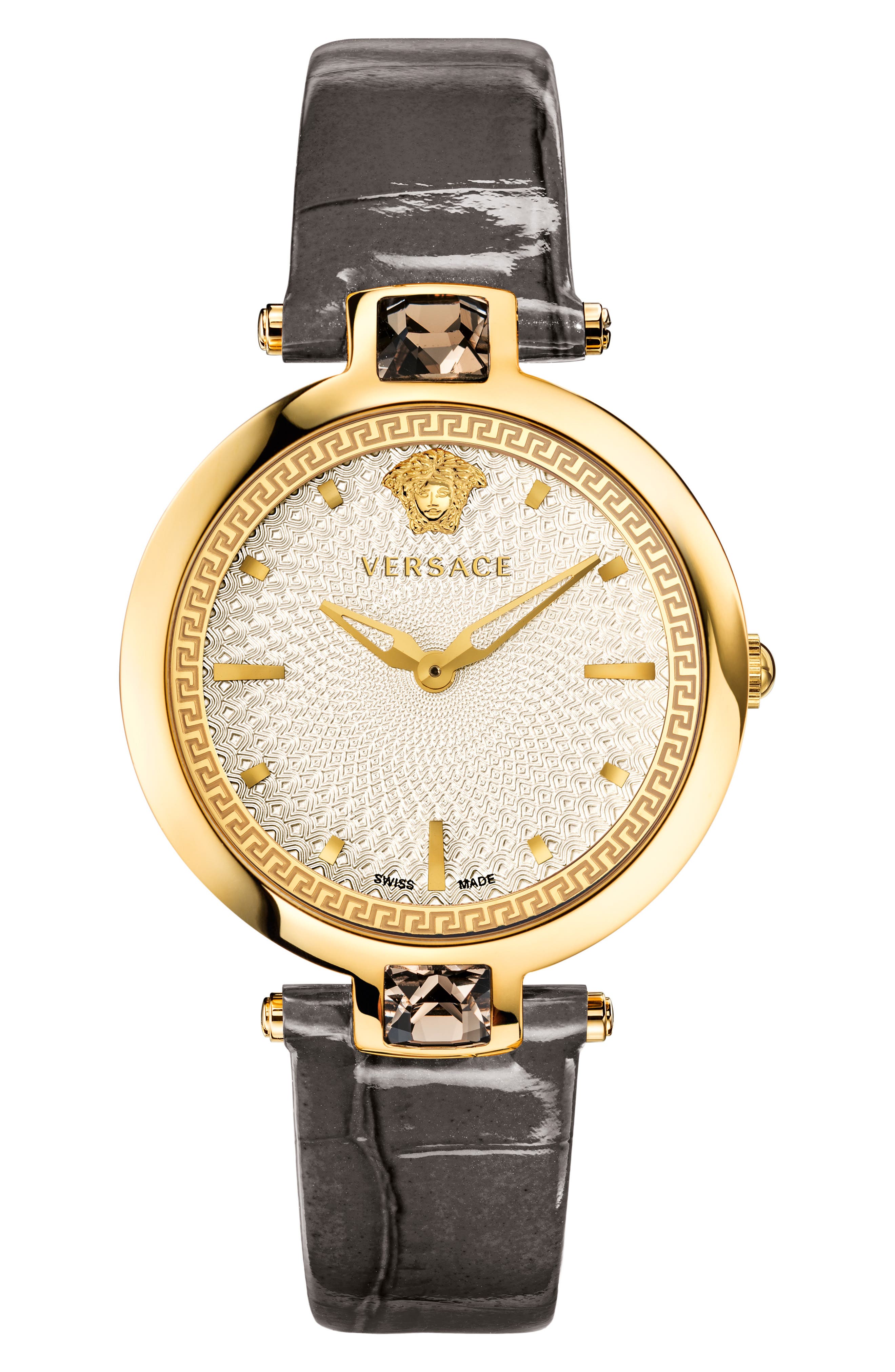 Versace Crystal Gleam Swiss Quartz Leather Strap Watch, 36.5mm ...