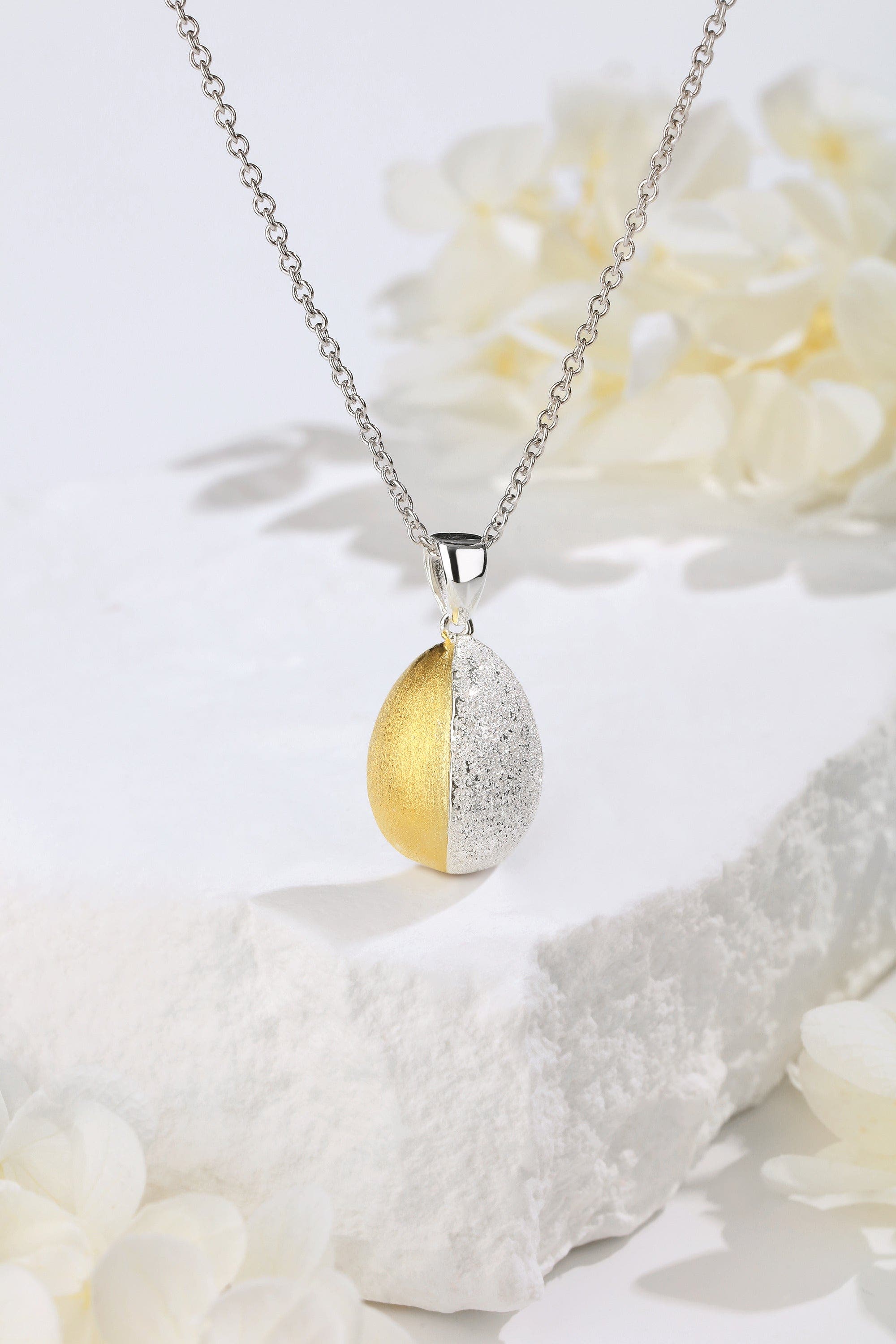 Classicharms Frosted and Matted Texture Two Tone Pendant Necklace ...