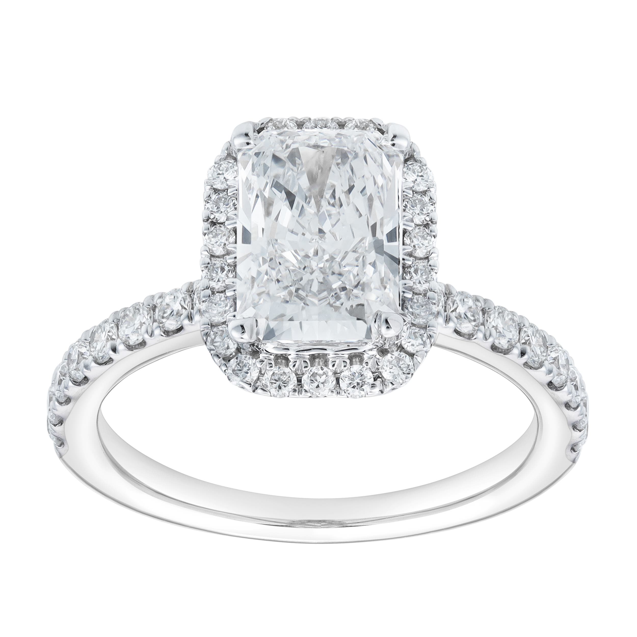 LuvMyJewelry Basma 14K White Gold Radiant Cut Lab Grown Diamond Halo ...