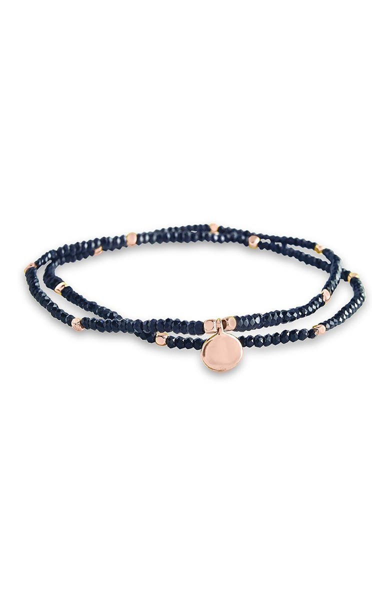 Sterling Forever 14K Rose Gold Plated Brass Black Beaded Disk Bracelet ...