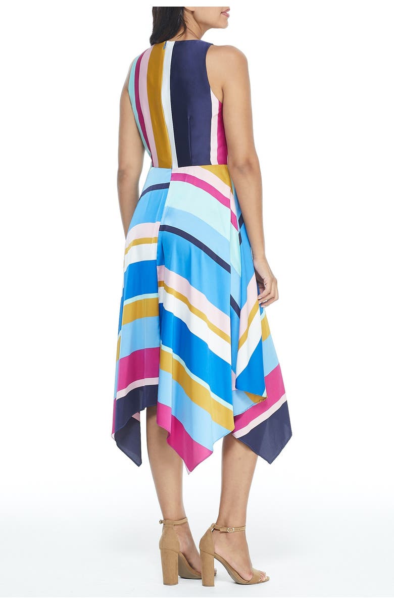 Maggy London Jewel Neck Stripe Print Tie Front Handkerchief Hem Dress ...