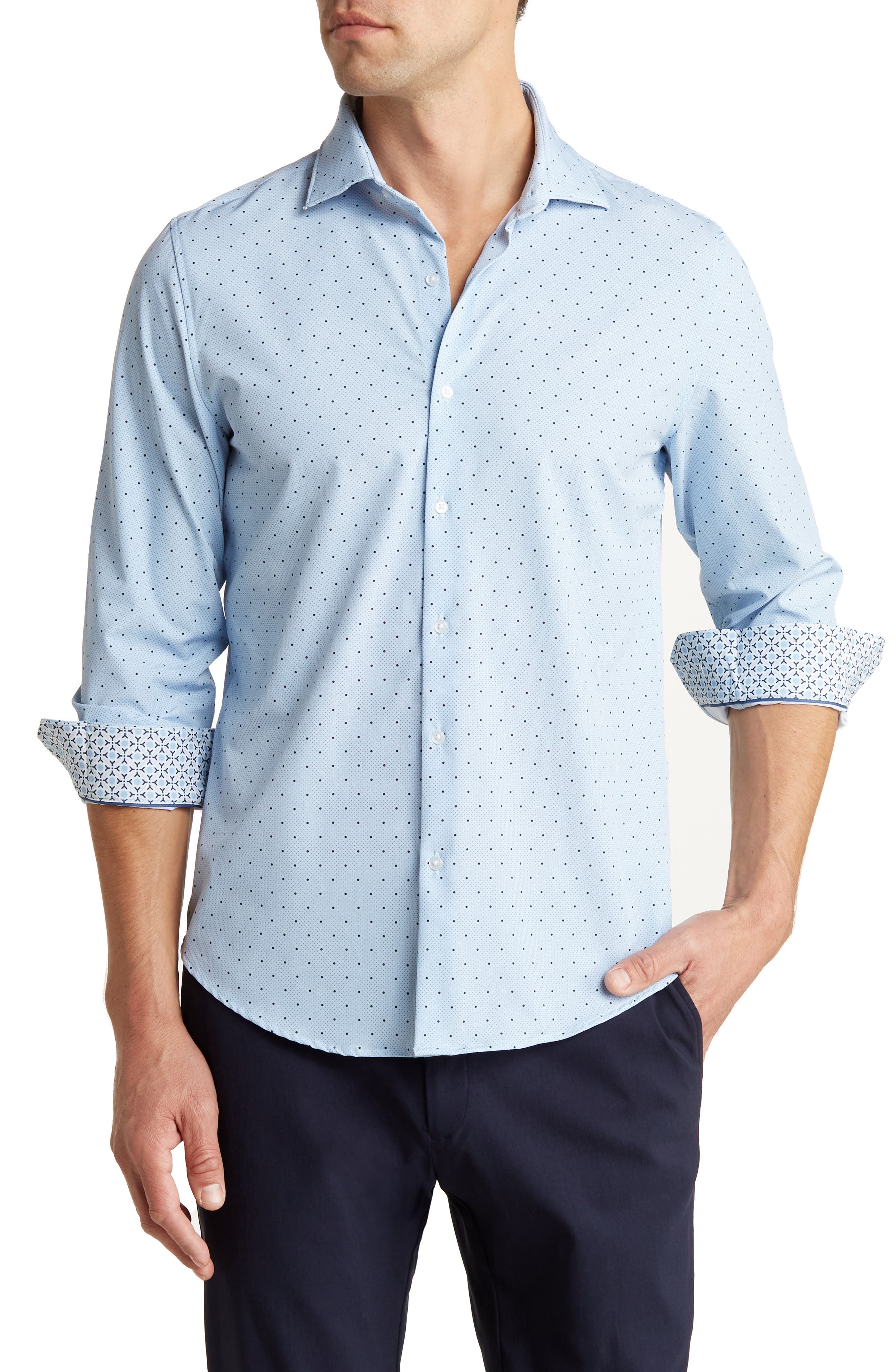 DENIM AND FLOWER Dot Print Performance Button-Up Shirt | Nordstromrack