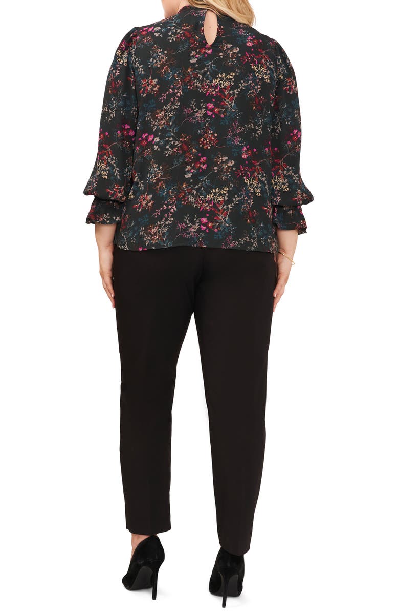 Halogen® Floral Ruffle Cuff Mock Neck Top | Nordstromrack