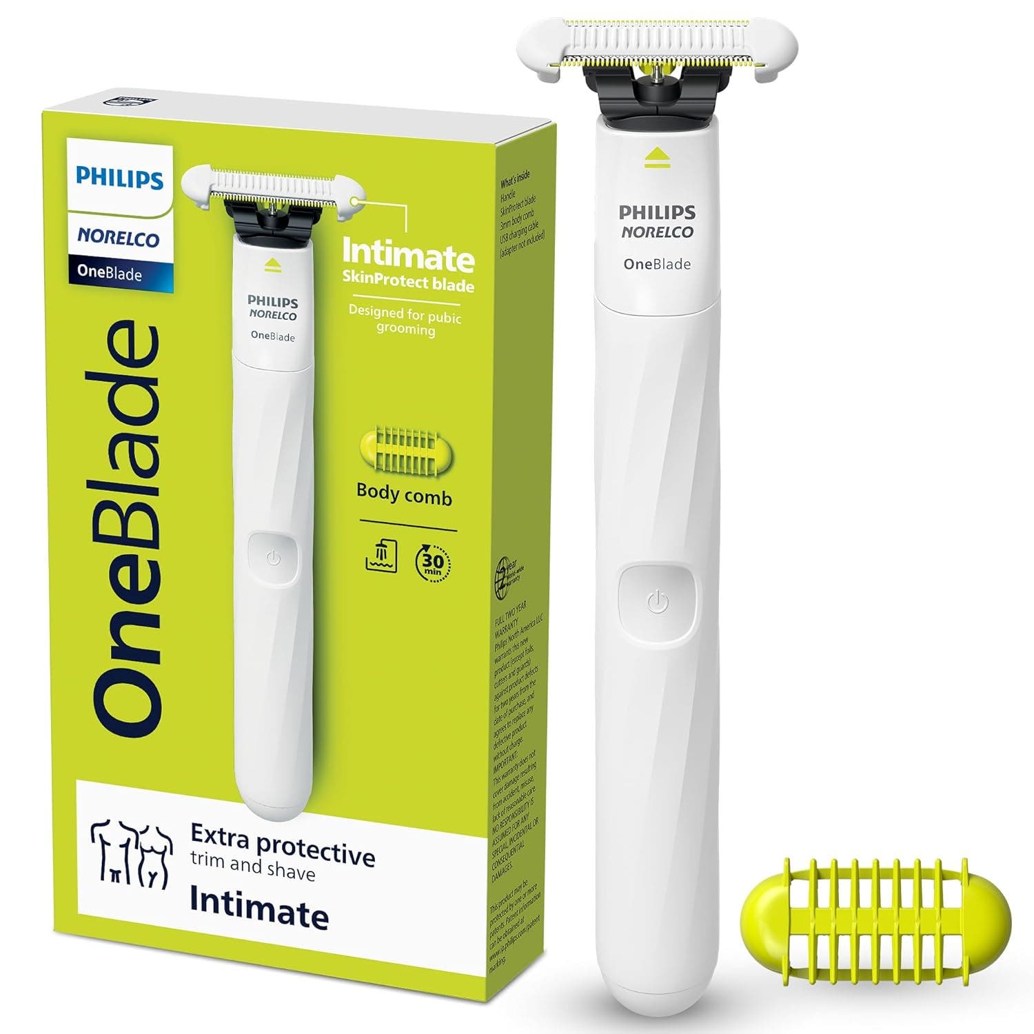 Philips Norelco OneBlade Intimate Pubic Groomer, SkinProtect Blade ...