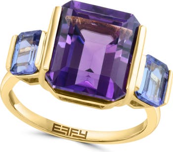 EFFY 14K Yellow Gold Amethyst & Tanzanite 3-Stone Ring | Nordstromrack