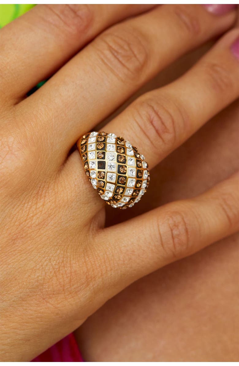 SAVVY CIE JEWELS 18K Yellow Gold Plated Italian Crystal Dome Ring ...