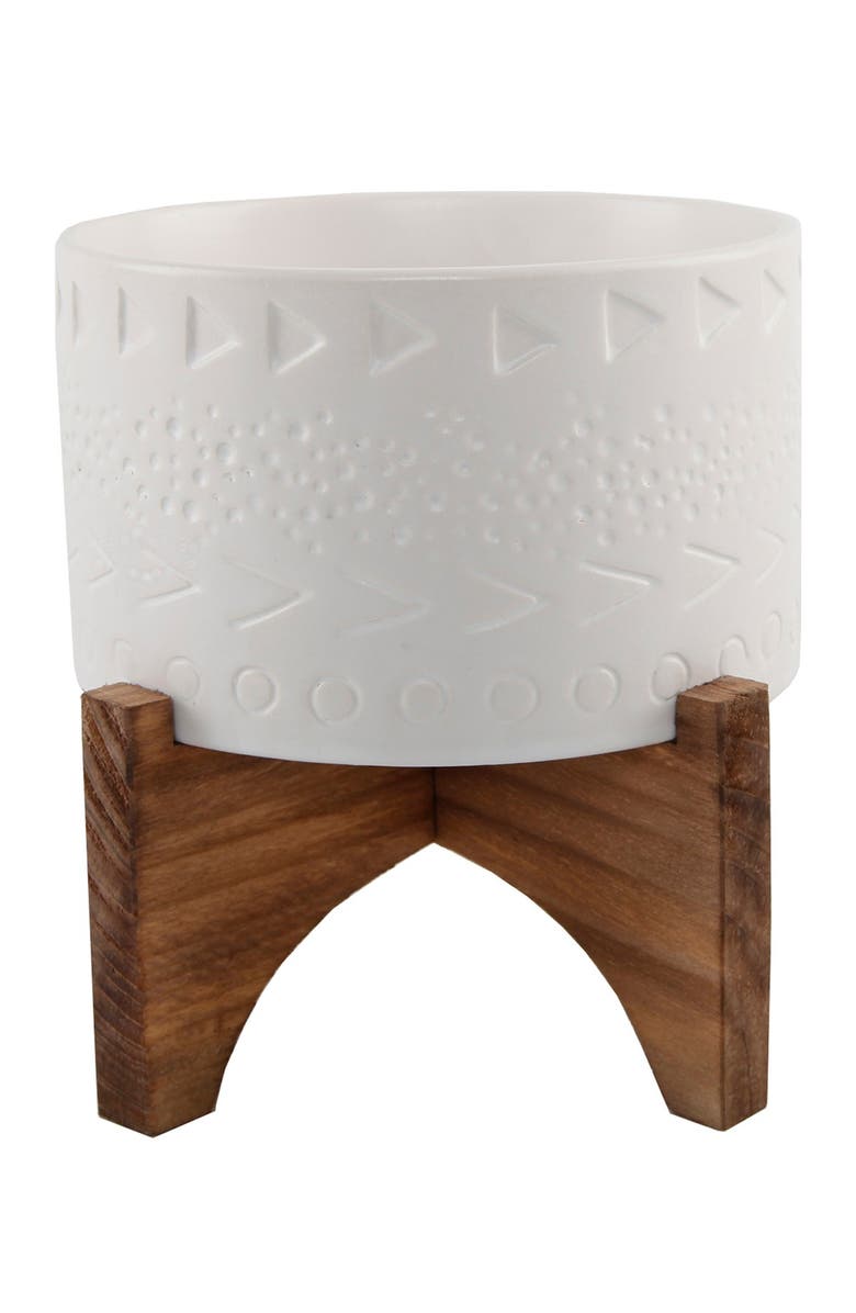 FLORA BUNDA 5" Caveman Ceramic Planter on Wood Stand | Nordstromrack