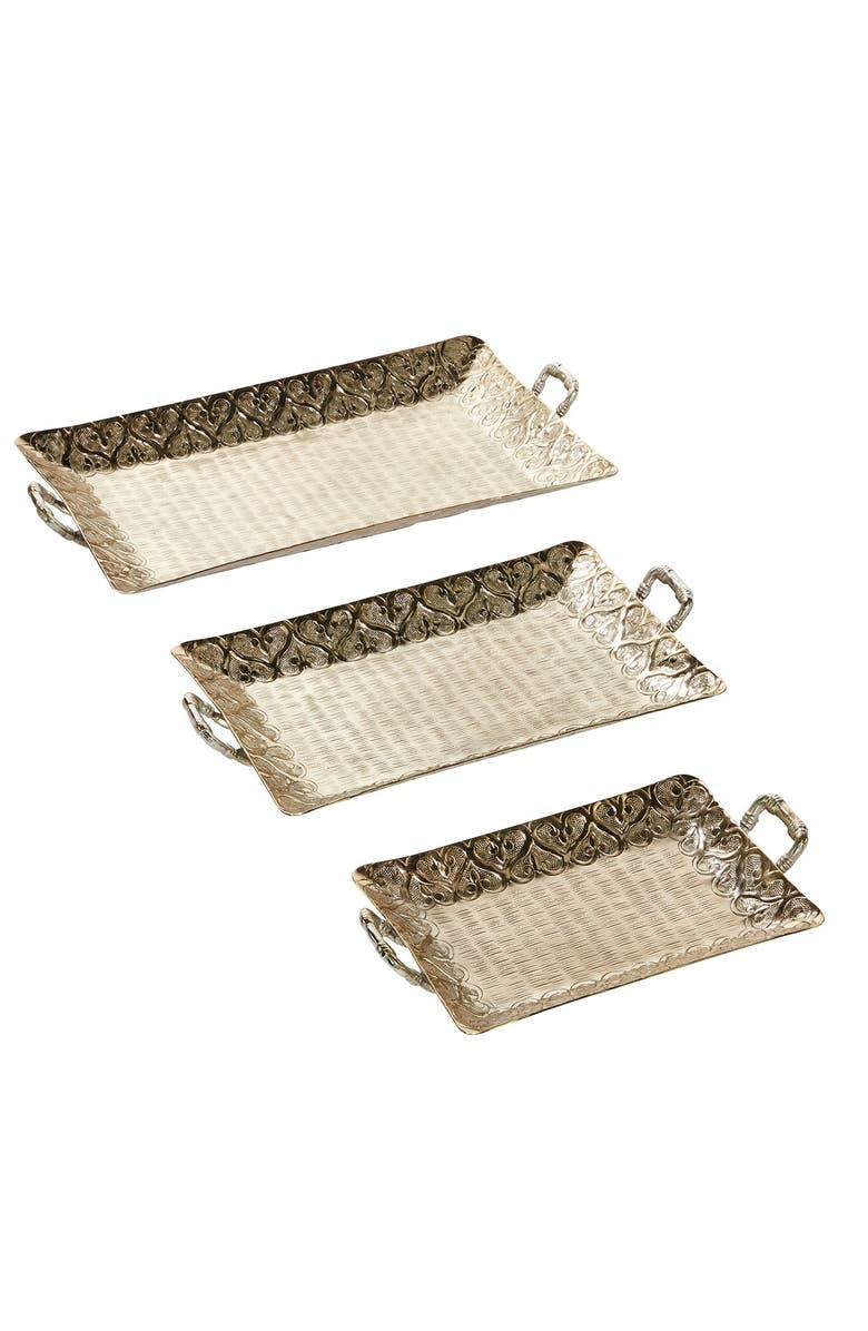 WILLOW ROW Gold Metal Traditional Tray - Set of 3 | Nordstromrack