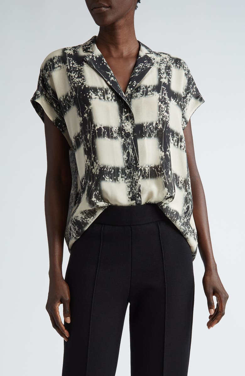 Lafayette 148 New York Shadow Block Print Silk Chiffon Top | Nordstromrack