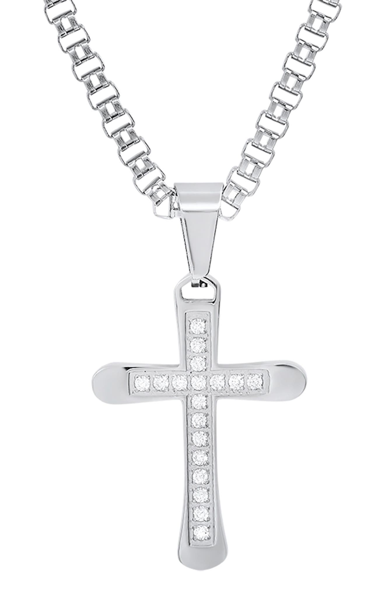 HMY JEWELRY Stainless Steel Simulated Diamond Cross Necklace ...