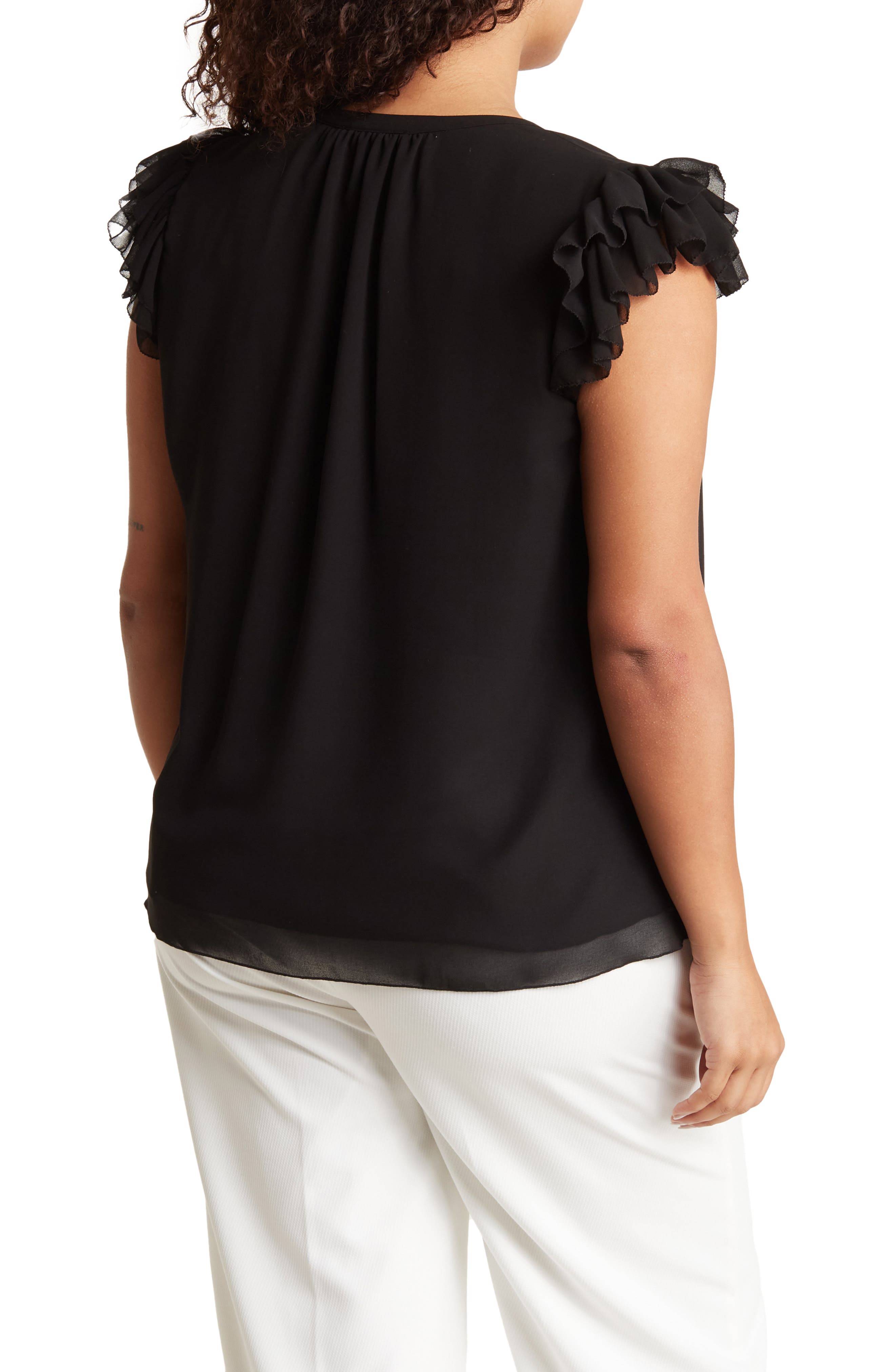 T Tahari Double Layer Flutter Sleeve Blouse | Nordstromrack