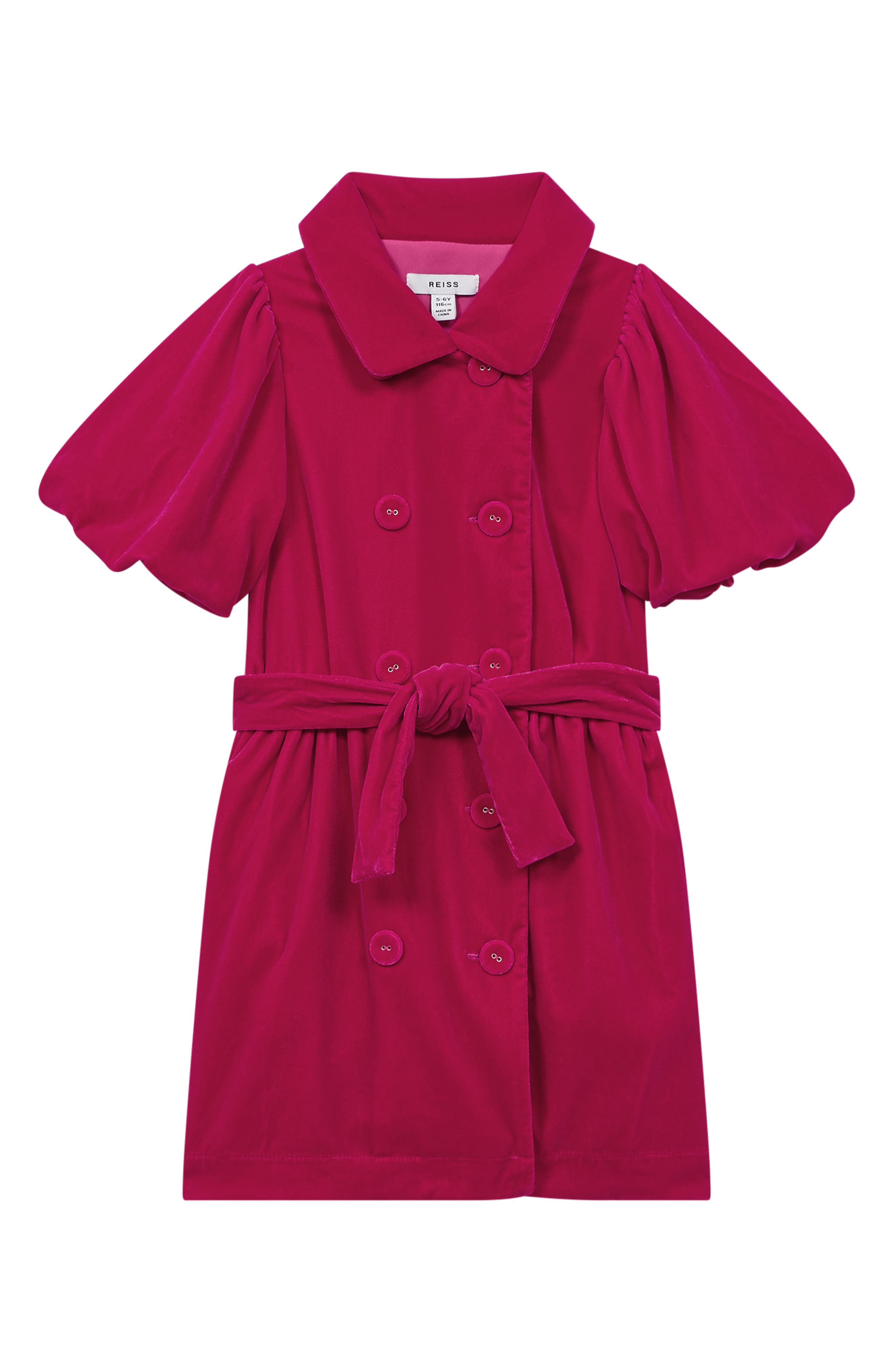 Reiss Kids' Nancy Jr. Puff Sleeve Belted Velvet Dress | Nordstromrack