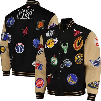 FISLL Men's FISLL Black/Khaki NBA All Logo Aviator Wool Varsity Jacket ...