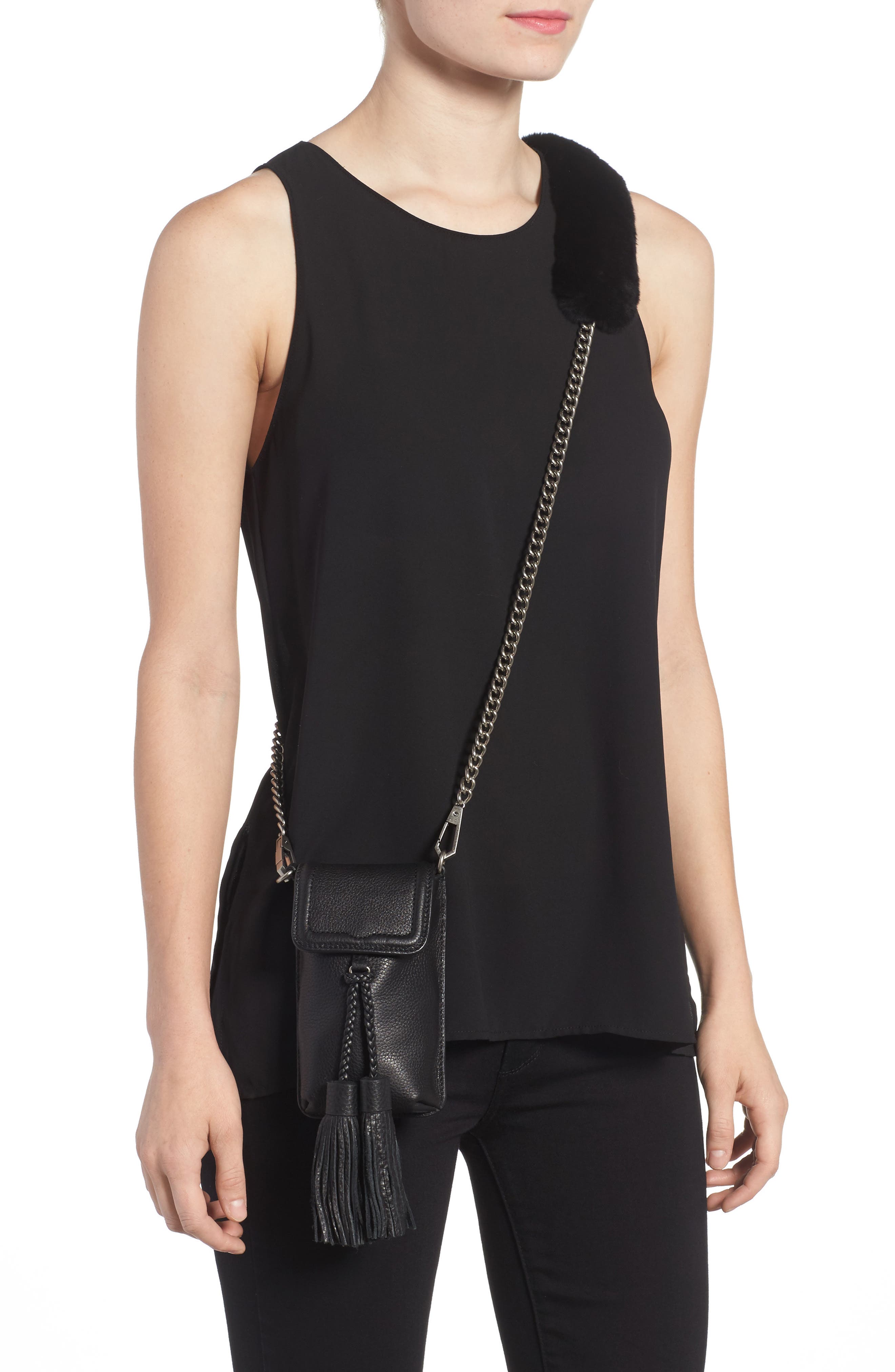 Rebecca Minkoff Isobel Phone Crossbody Bag with Genuine Rabbit Fur ...