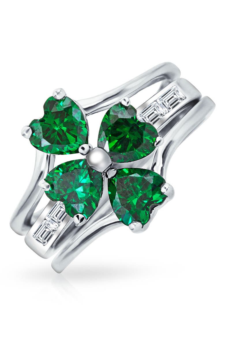 BLING JEWELRY Set of 3 Stackable Sterling Silver CZ Four Leaf Clover ...
