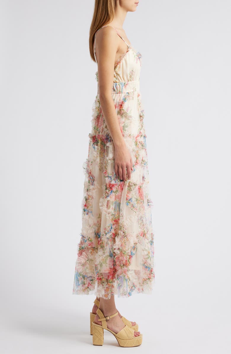 MOON RIVER Flowered Ruffle Sleeveless Maxi Dress | Nordstrom